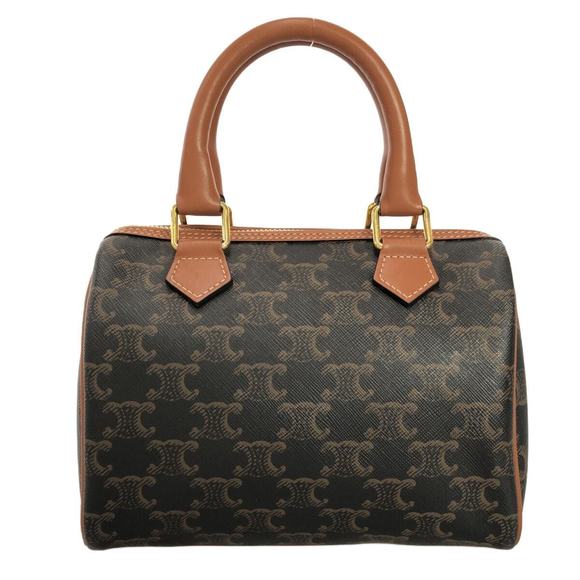 Celine | Bags | Celine Small Boston Triomphe Canvas Handbag Brown ...